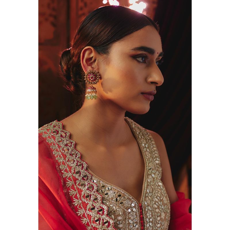 Buy KARISA DESIGNS Surya Kundan Jhumkas with Pearls and Beads Online