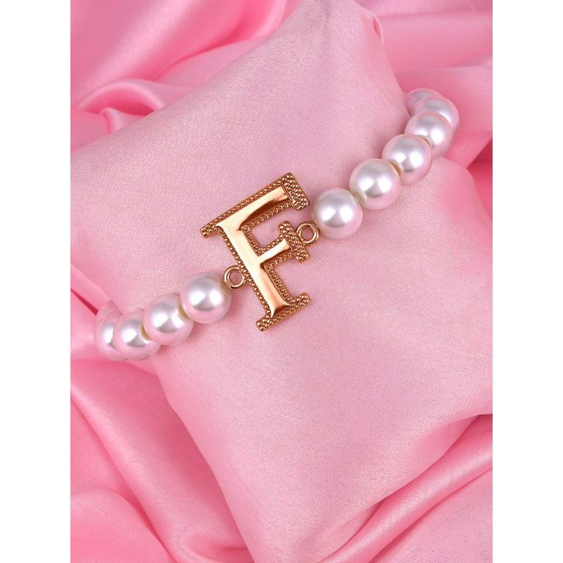 Buy Estele Rose Gold Plated Fascinating F Letter Pearl Bracelet for ...