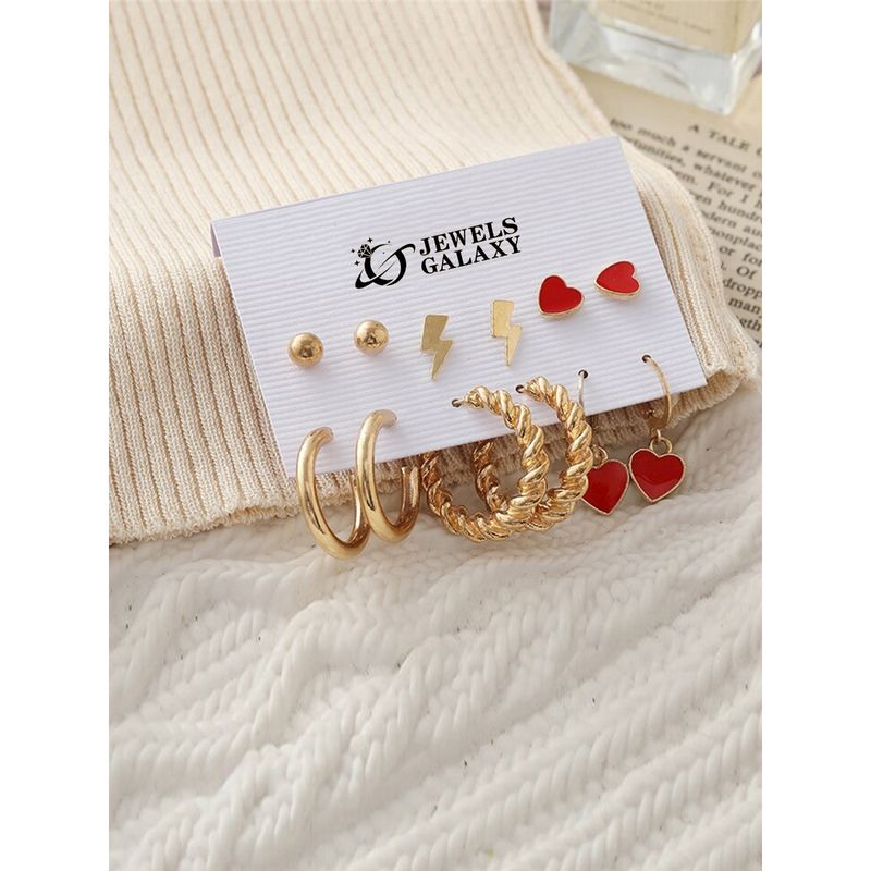 Buy Jewels Galaxy Gold Plated Stylish Red and Gold Earrings Set of 6 Online