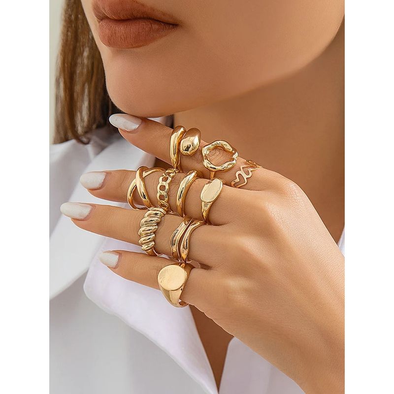 Buy Jewels Galaxy Trending Gold Plated Stackable Rings Set of 10 Online