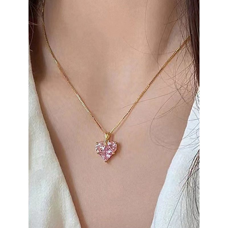 Buy Jewels Galaxy Gold-Plated Anti Tarnish Pink Heart CZ Pendant ...