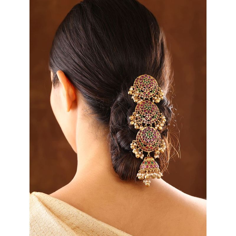 Buy Priyaasi Floral Kemp Mini Choti Gold Plated Multi Stones Hair Pin ...