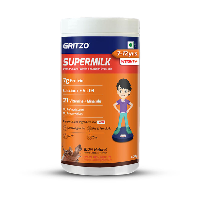 Buy Gritzo Supermilk Weight+ (7-12Y), 7G Protein - Double Chocolate Online