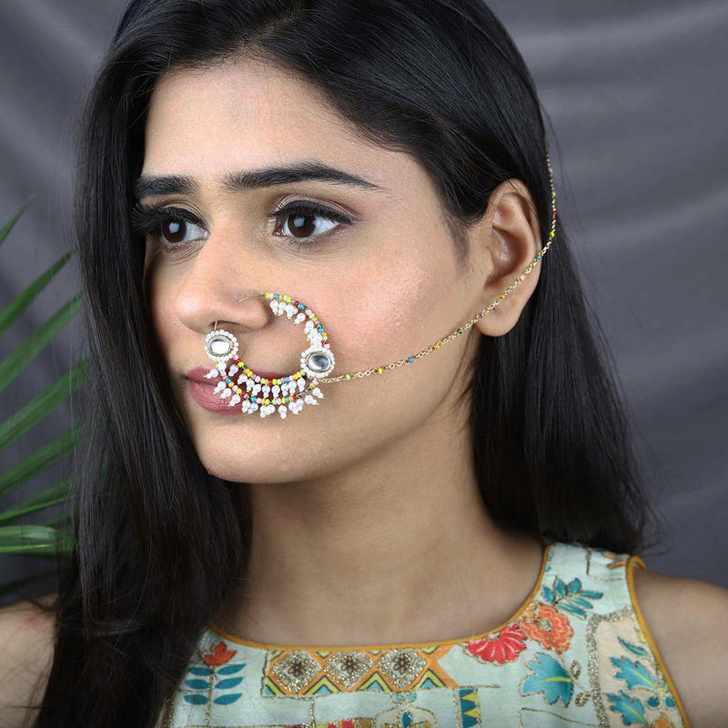 Buy BeAbhika Mohe Rang De Nath Nose Ring With Chain Online