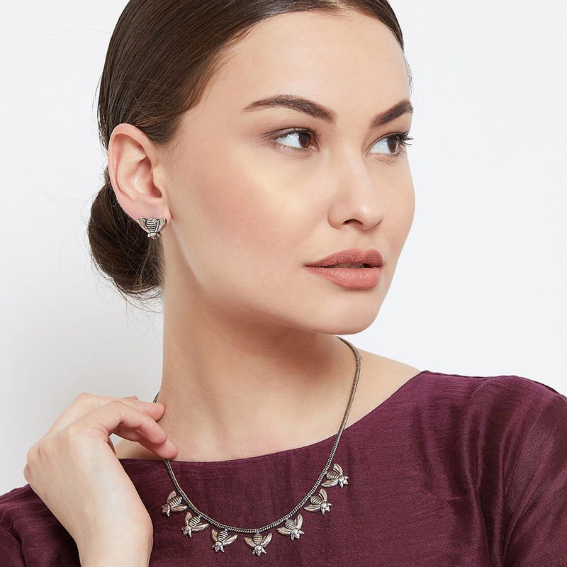 Buy PANASH Women Silver-plated Oxidised Engraved Jewellery Set Online Buy PANASH Women Silver-plated Oxidised Engraved Jewellery Set Online
