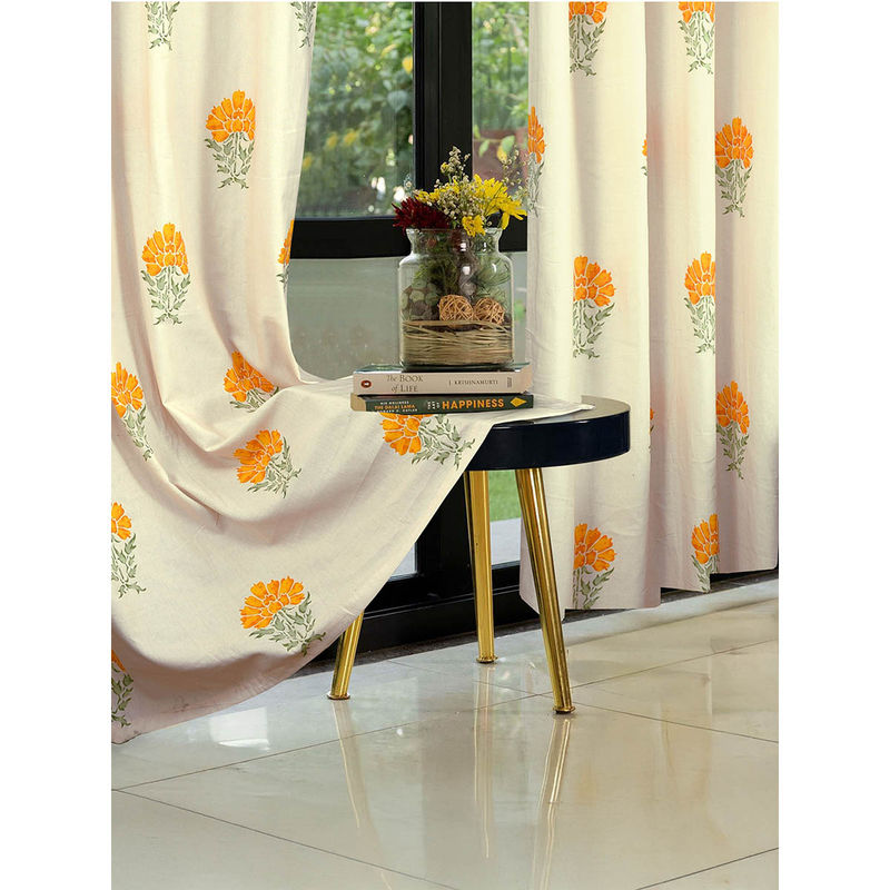 Buy Cortina Light Cream Leaf Cotton Curtain Online