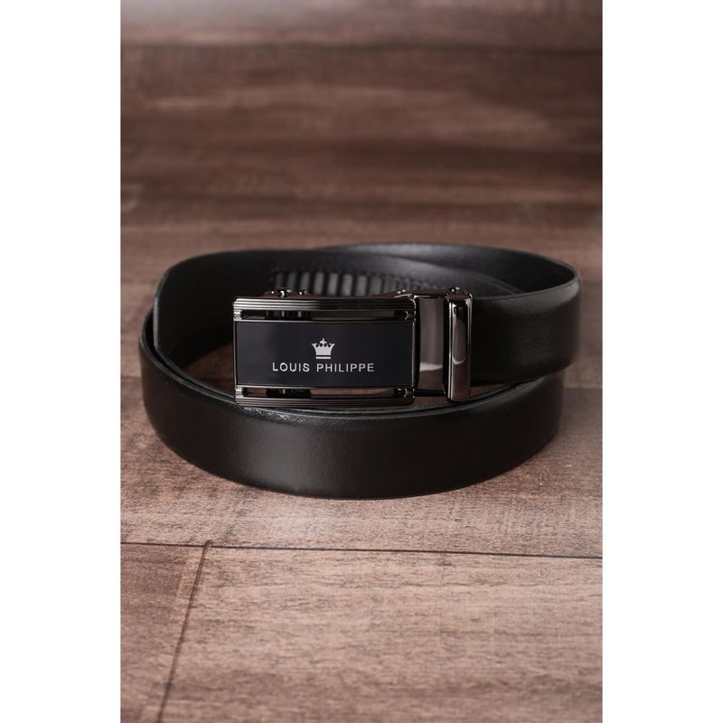 Buy Louis Philippe Men Black Solid Leather Belt Online