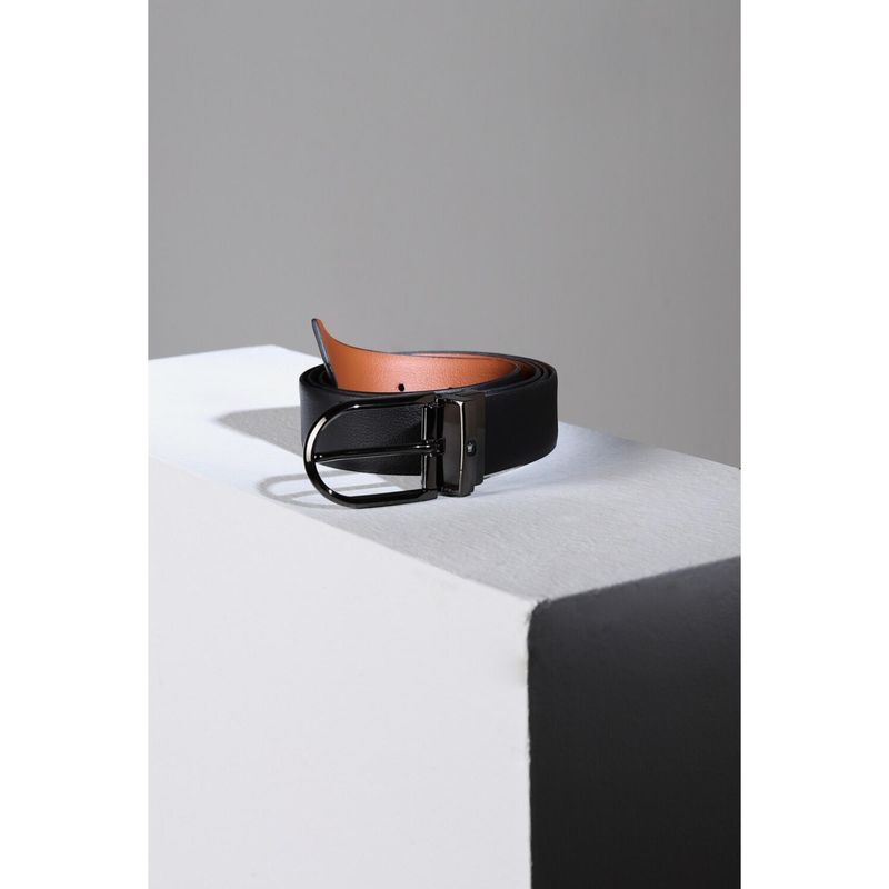 Buy Louis Philippe Men Black Solid Leather Reversible Belt Online