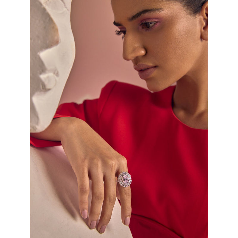 Buy MISS JO Pink Oval Halo Cocktail Ring Online