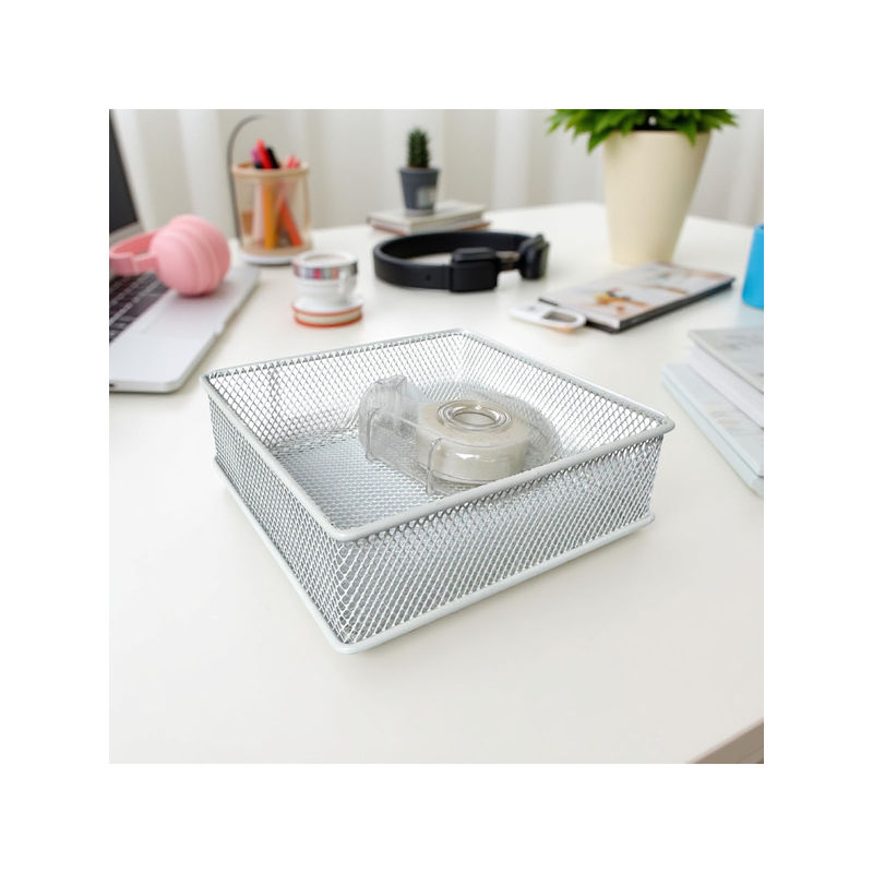 Buy STOR Ecru White Square Mesh Paper Tray Durable Metal Desk Organiser ...