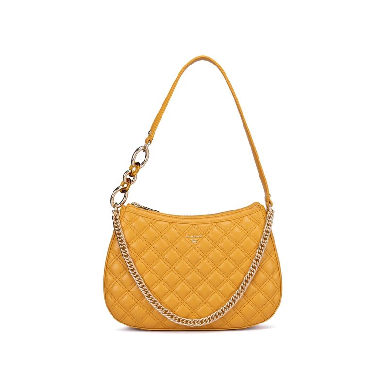 Buy Da Milano Quilted Leather Mango Yellow Handbag Online