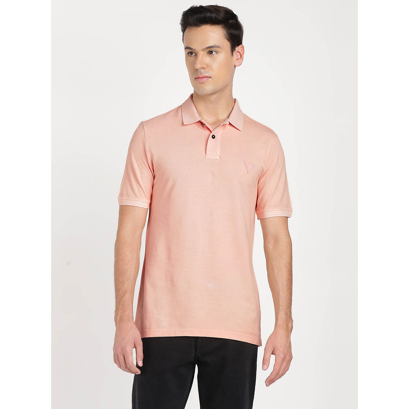 Buy Guess Pink Cotton Regular Fit Polo T-Shirt Online