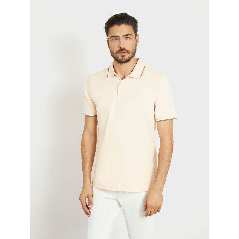 Buy Guess Peach Cotton Slim Fit Polo T-Shirt Online