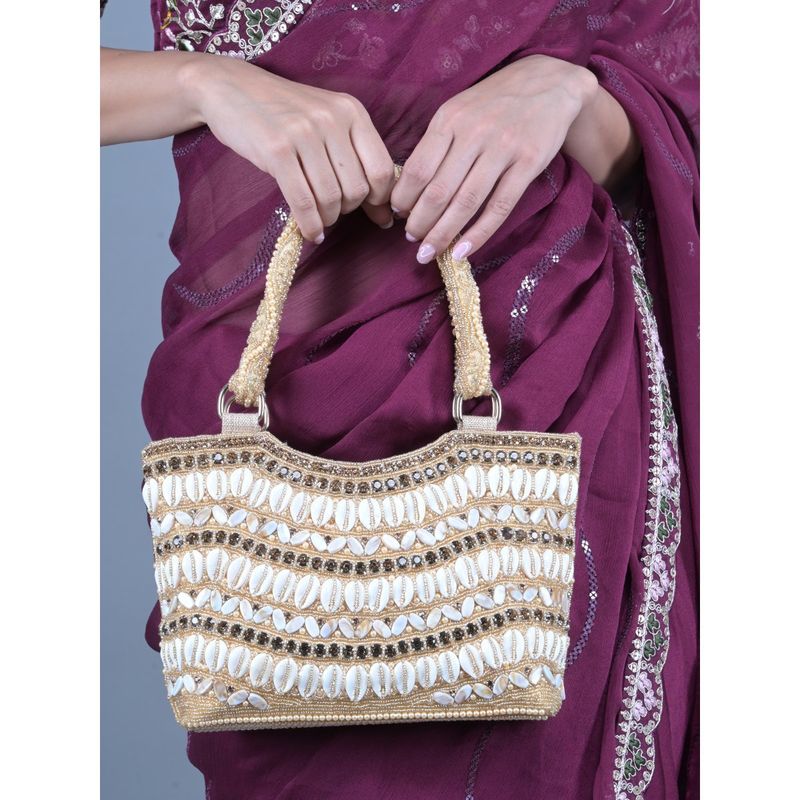Buy Odette Gold Shells and Beads Embroidered Handbag for Women Online