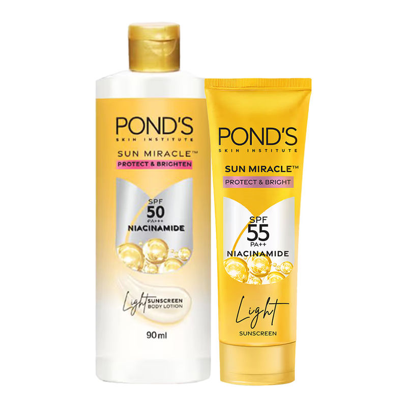 Buy Ponds Sun Miracle SPF 50 PA+++ Light Sunscreen & Body Lotion Combo ...