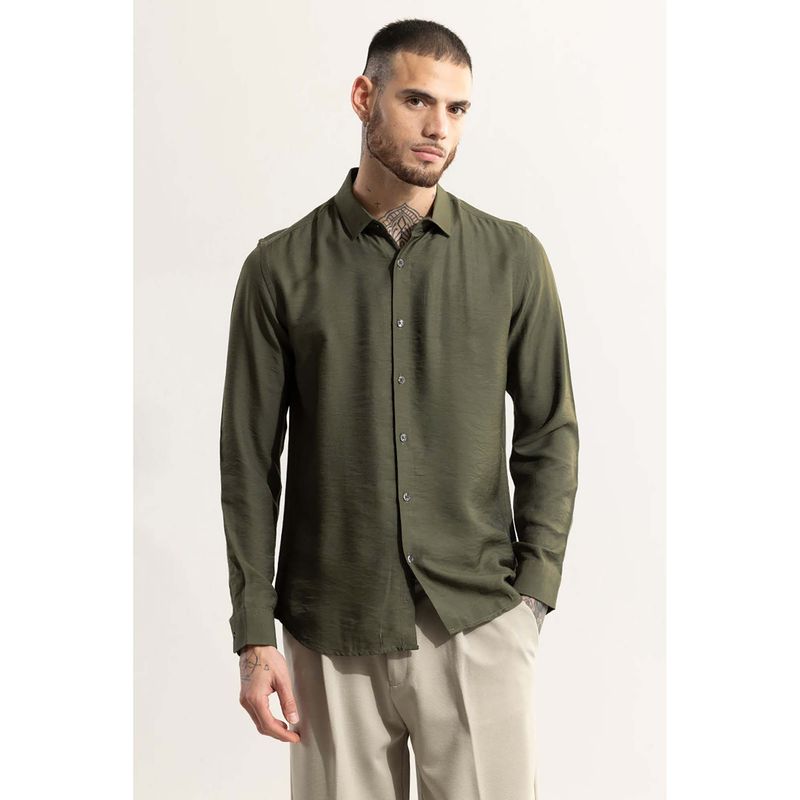 Buy Snitch Olive Textured Full Sleeves Slim Casual Shirt for Men Online