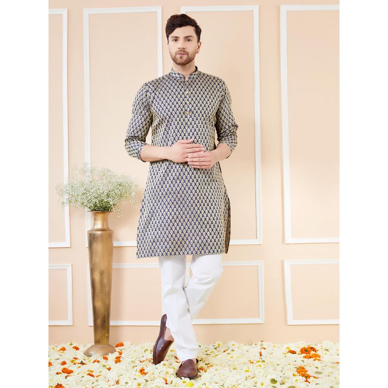 Buy See Designs Navy Blue Ethnic Motifs Silk Jacquard Woven Design ...