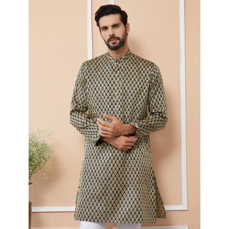 Buy See Designs Black Ethnic Motifs Silk Jacquard Woven Design Straight ...