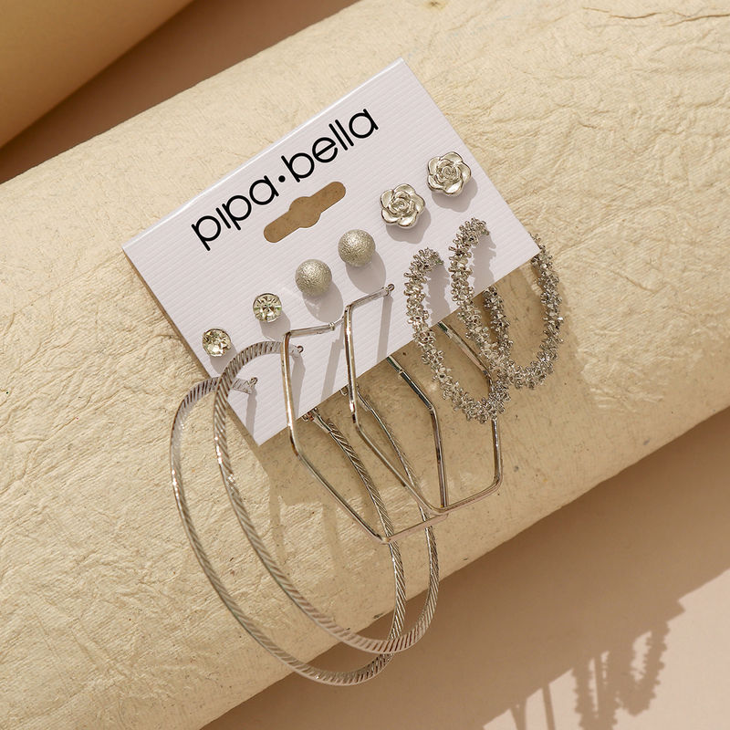 Buy Pipa Bella by Nykaa Fashion Minimal Silver Hoop & Stud Earrings Set ...