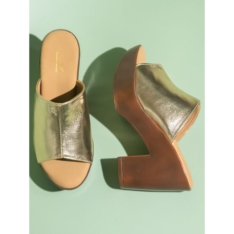Buy Inc.5 Women Gold Party Blocked Heeled Sandals Online