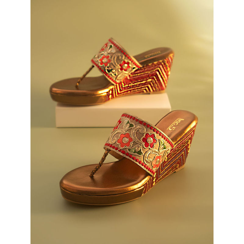 Buy Inc.5 Women Gold Party Embroidered Wedges Online