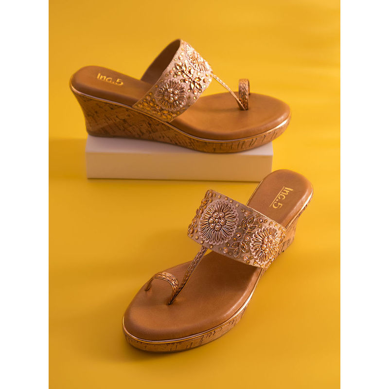 Buy Inc.5 Embellished One Toe Rosegold Party Wedges Online