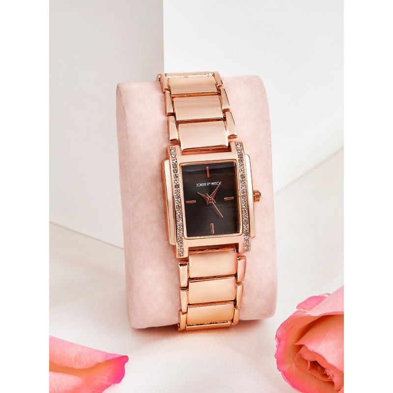 Buy Joker & Witch Linear Luxe Rosegold Watch with Black Rectangle Dial and Chain Link Strap ...