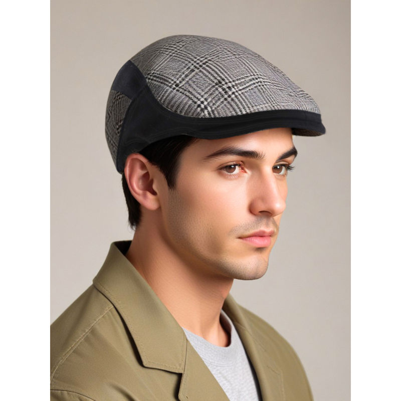 Buy CHOKORE Men Black Fashionable Retro British Plaid Ivy Cap Online