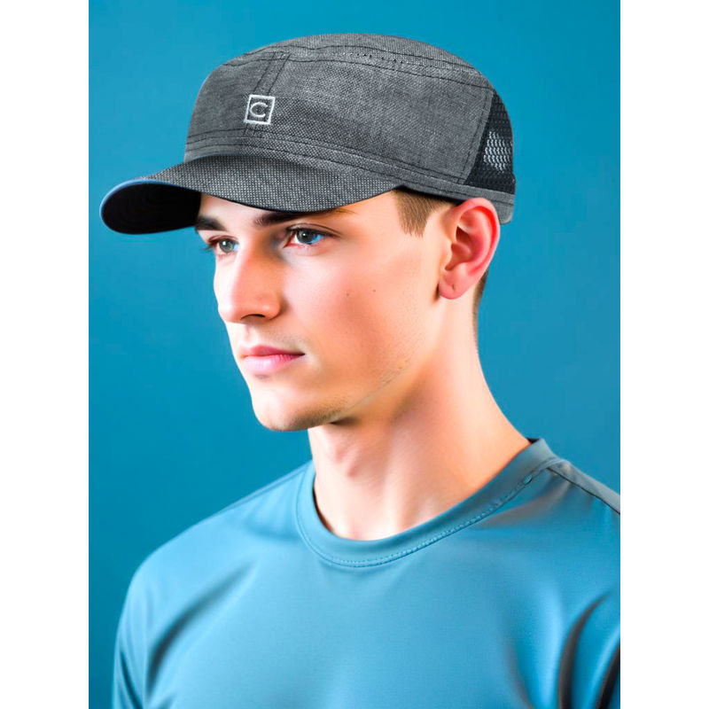 Buy CHOKORE Men Black Linen Mesh Flat Top Cap Online