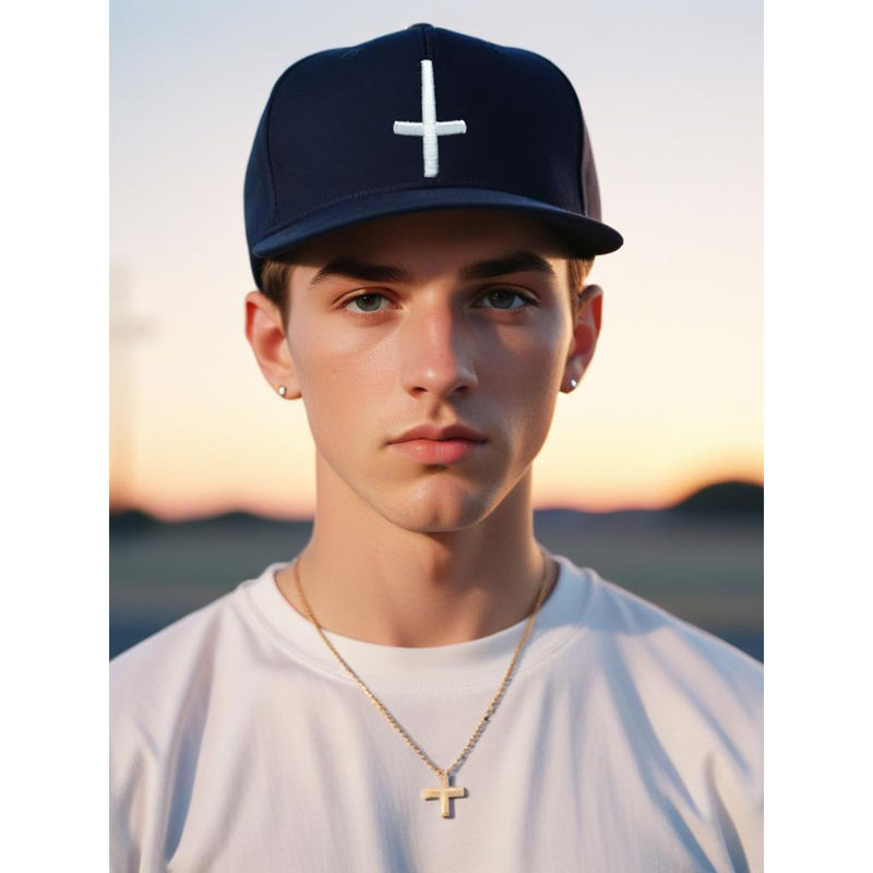 Buy CHOKORE Men Black Korean Cross Embroidered Flat Brim Cap Online