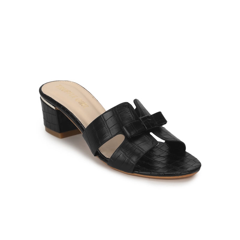 Buy Truffle Collection Black Pu Low Heel Croc Mules Online