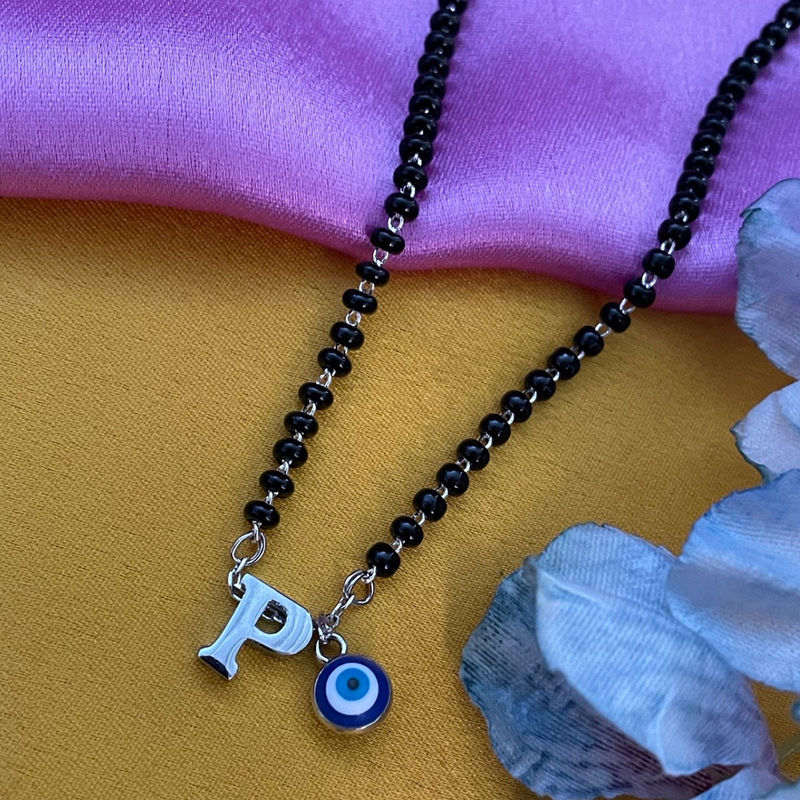 Buy Digital Dress Room P Letter & Evil Eye Silver Mangalsutra Online