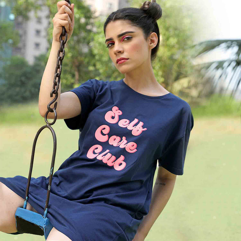 Buy Nite Flite Self Care First Oversized Cotton Sleep Dress - Navy Blue ...