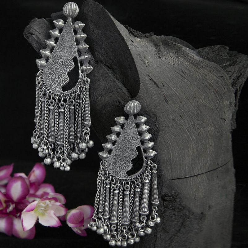 Buy Moedbuille Ghungroo Studded Tribal Design Oxidised Silver Plated ...