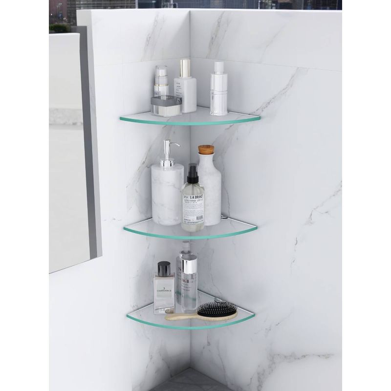 Buy Plantex Premium Transparent Glass Corner Shelf 9x9 Inches White Set ...