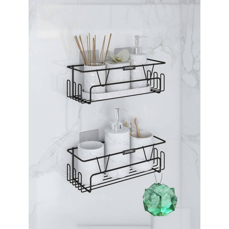 Buy Plantex Shelf for Bathroom GI Steel Shelf for Wall Black (Pack of 2 ...