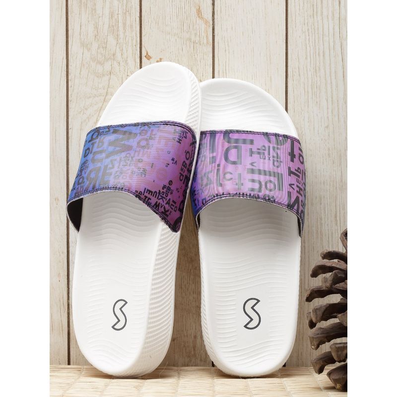 Buy SOLETHREADS Spectrum White Printed Women Sliders Online