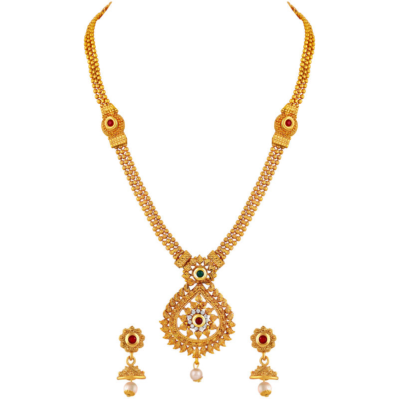 Buy Asmitta Traditional Gold-toned Kundan Necklace Set Online Buy Asmitta Traditional Gold-toned Kundan Necklace Set Online