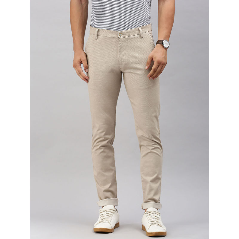 Buy Classic Polo Men Beige Moderate Fit Solid Trouser Online