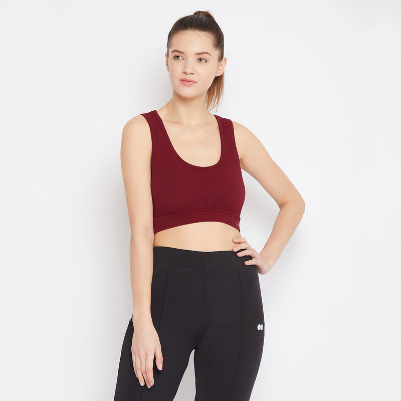 Buy Clovia Medium Impact Padded Non-wired Sports Bra - Maroon Online