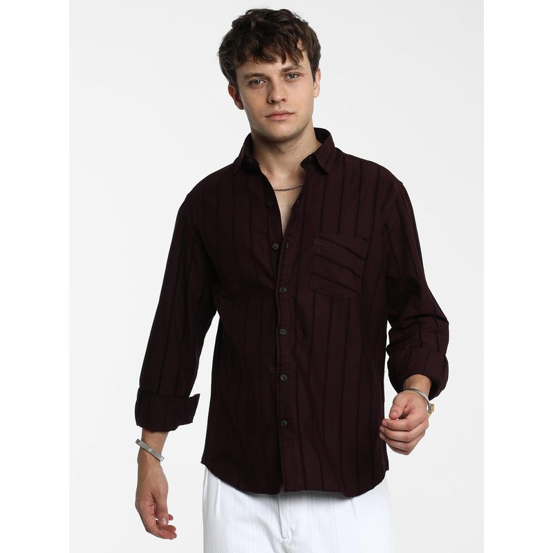 Buy Campus Sutra Men Wine Red Pastel Striped Shirt Online