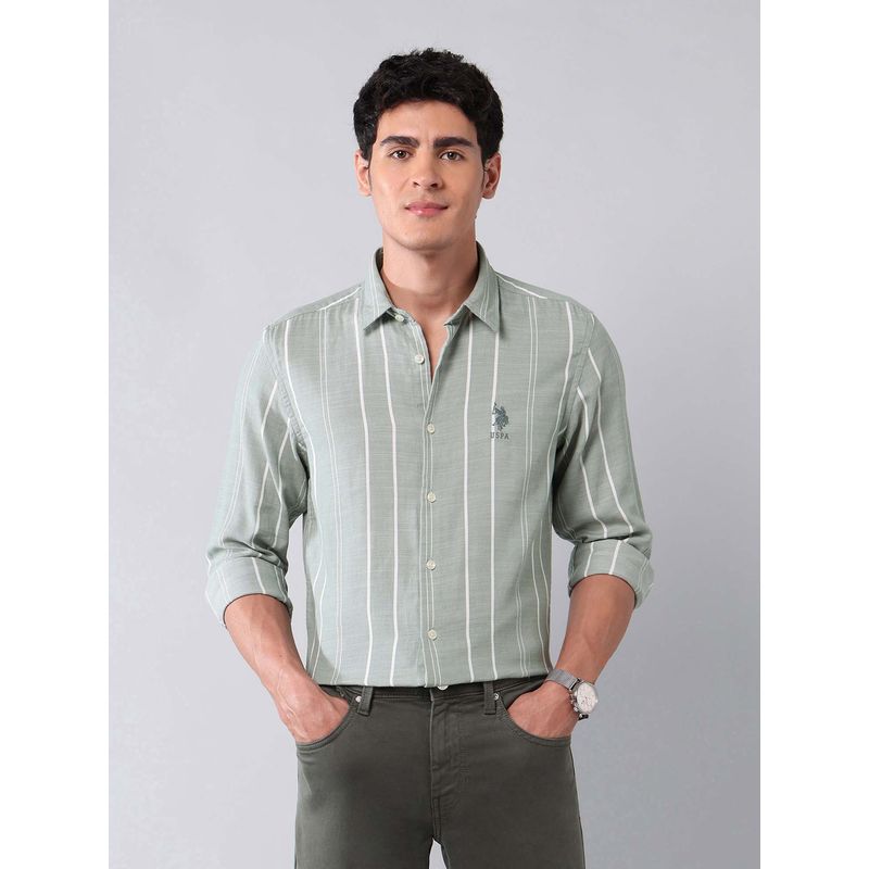 Buy U.S. Polo Assn. Denim Co. Men Green Stripes Formal Shirt Online