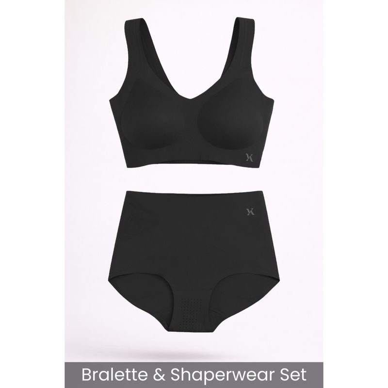 Buy Krvvy Black Women Seamless Bralette & Control Shaper Set Online