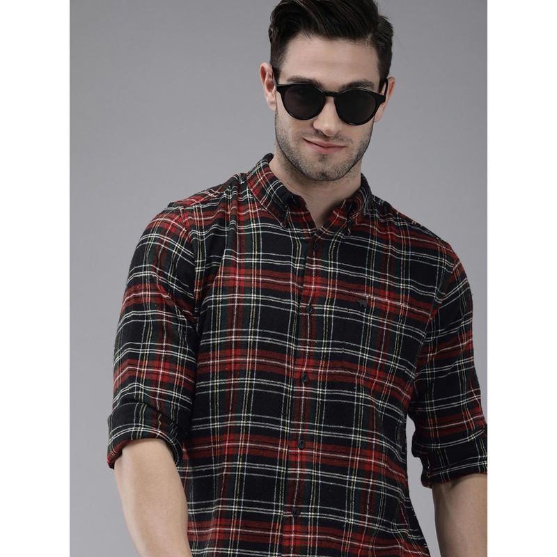 THE BEAR HOUSE Men's Black Checked Flannel Long Sleeves Slim Fit Shirt ...