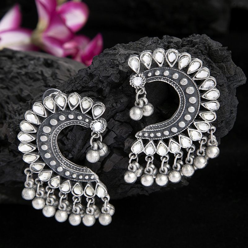 Moedbuille Ghungroo & Stones Studded Tribal Design Oxidised Silver ...