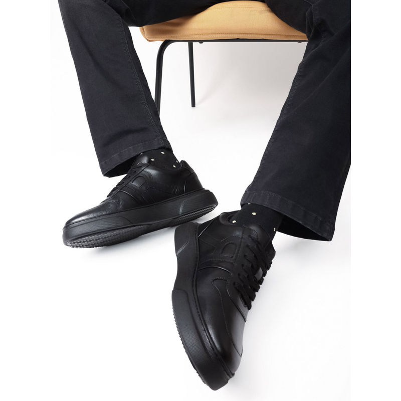 Buy Rare Rabbit Cygnus Primary Black Genuine Leather Sneaker Online