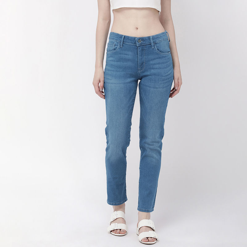 Buy Go Colors Blue Denim Straight Fit Jeans Online
