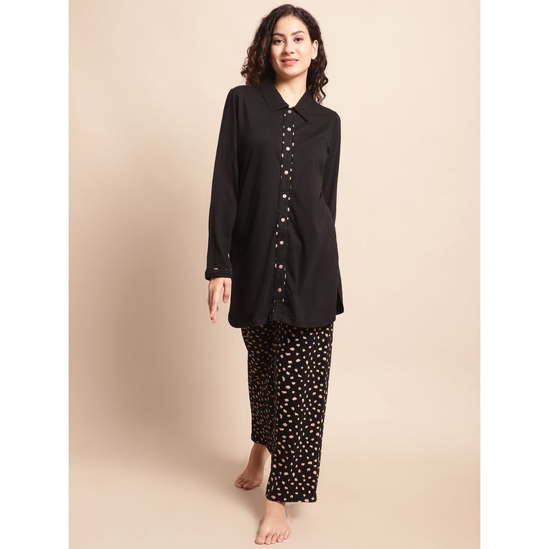 Buy Kanvin Black Printed Night Suit (Set of 2) Online