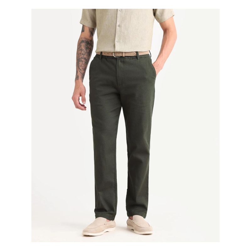 Buy Rare Rabbit Mens Oros Dark Green Cotton Blend Fabric Regular Fit ...