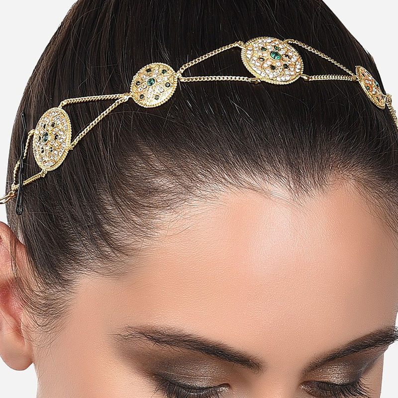 Buy Zaveri Pearls Green Dazzling Austrian Diamonds Bridal Head Chain ...